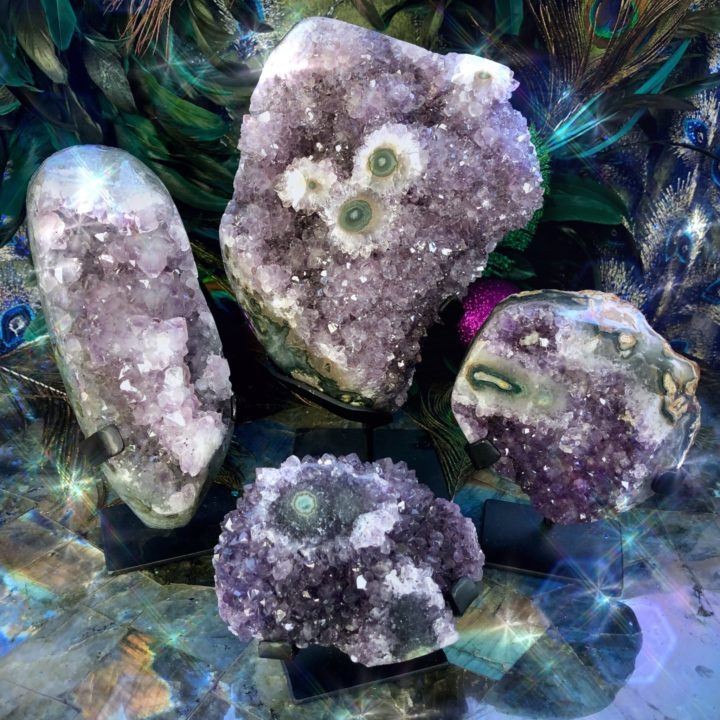 Amethyst Magic Clusters on Stands for amplifying peace in your home