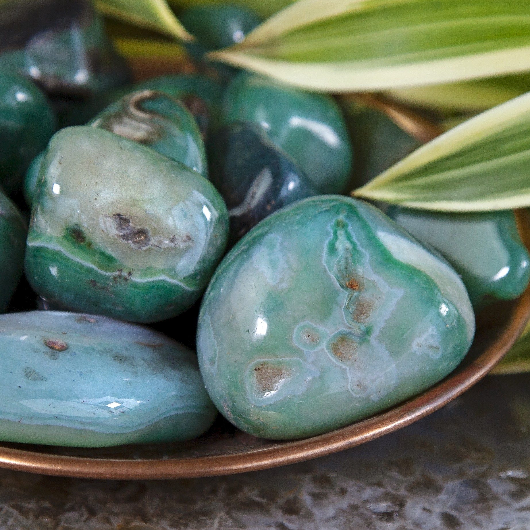 Tumbled Green Agate for heart chakra balancing, opening, and healing