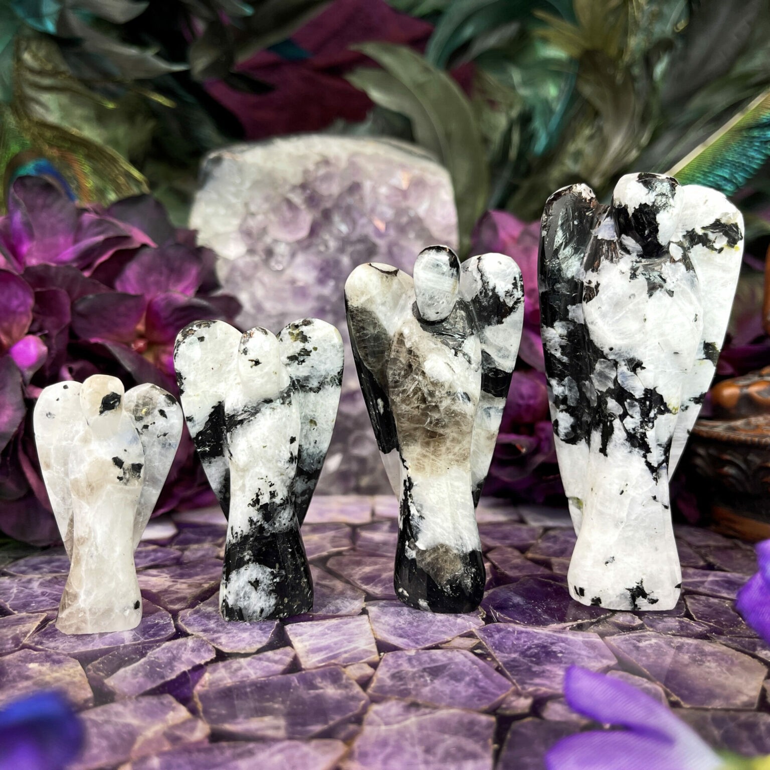 Sage Goddess Moonstone with Black Tourmaline Purpose and Protection Angel