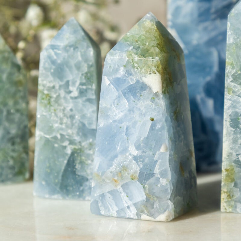 Sage Goddess Rare Diopside in Blue Calcite Obelisk for clarity