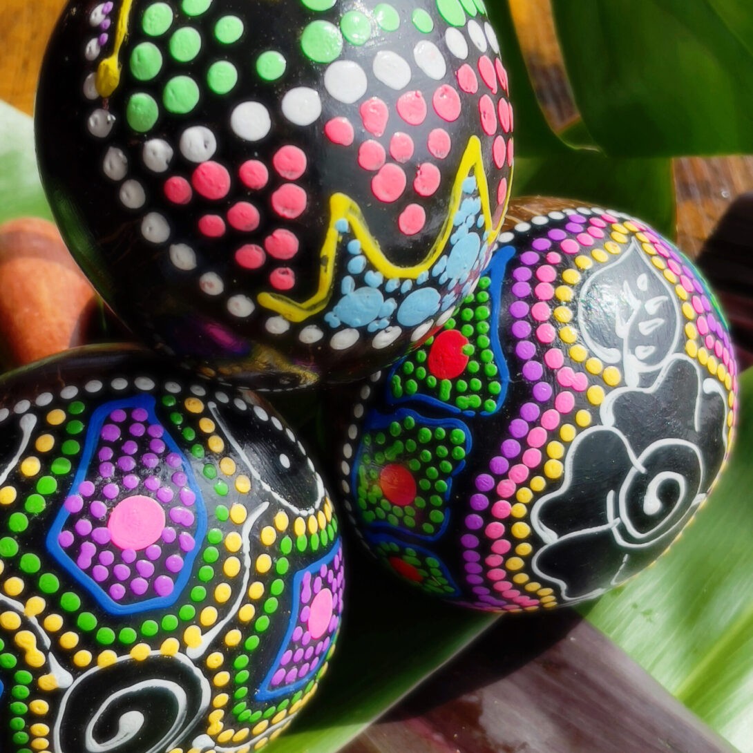 Hand Painted Coconut Rattle for energetic clearing - Sage Goddess